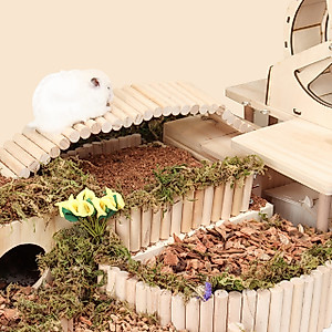 LUVCOSY Hamster Decoration Package = Forest Moss + Coconut Fiber + 3 Packs Wooden Fence, Cage Bedding Accessories, Habitat Decor Toys, Odor Control for Chinchilla, Guinea Pig, Reptile & Small Animals