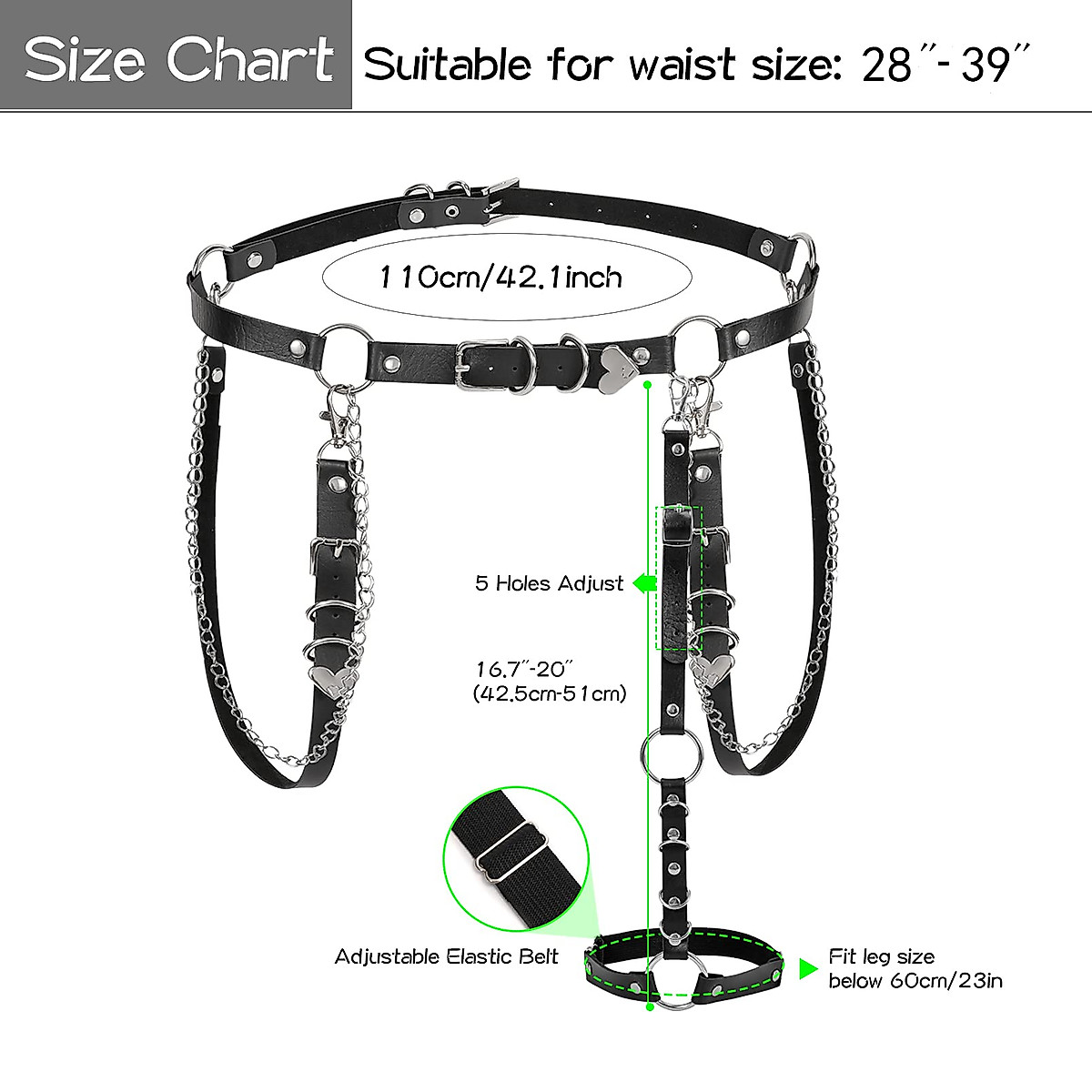 XZQTIVE Punk Waist Chain Belt, Fashion Gothic Rock Skinny Leather Belt Heart Women Steampunk Body Chains Accessories for Dress Skirt Black (A-Waist Chain Belts with Leg Ring)
