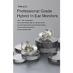 FEDAI TRN ST2 Extra Bass High Fidelity Earbuds,in-Ear Earphone Headphones Balanced Armature Driver Hybrid Technology Earphones Headset Over Ear Noise Cancelling Headphones Wired Earhook(Black mic) …