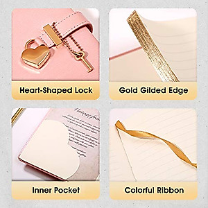 Heart Shaped Lock Diary with Key for Girls PU Leather Cover Journal Personal Organizers Secret Notebook for Women, B6 Size 5.3x7 inch, Pink