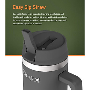 RANGLAND Leakproof 40 oz Tumbler with Handle and Protective Carrying Sleeve - Insulated Water Bottle Cup with Spill proof Straw Lid and Hand Strap (40 Ounce) Charcoal Gray