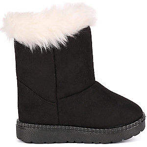 Femizee Toddler Girls Boots Warm Winter Snow Boots for Kid Boys Flat Button Size 8 Toddler,Black 26