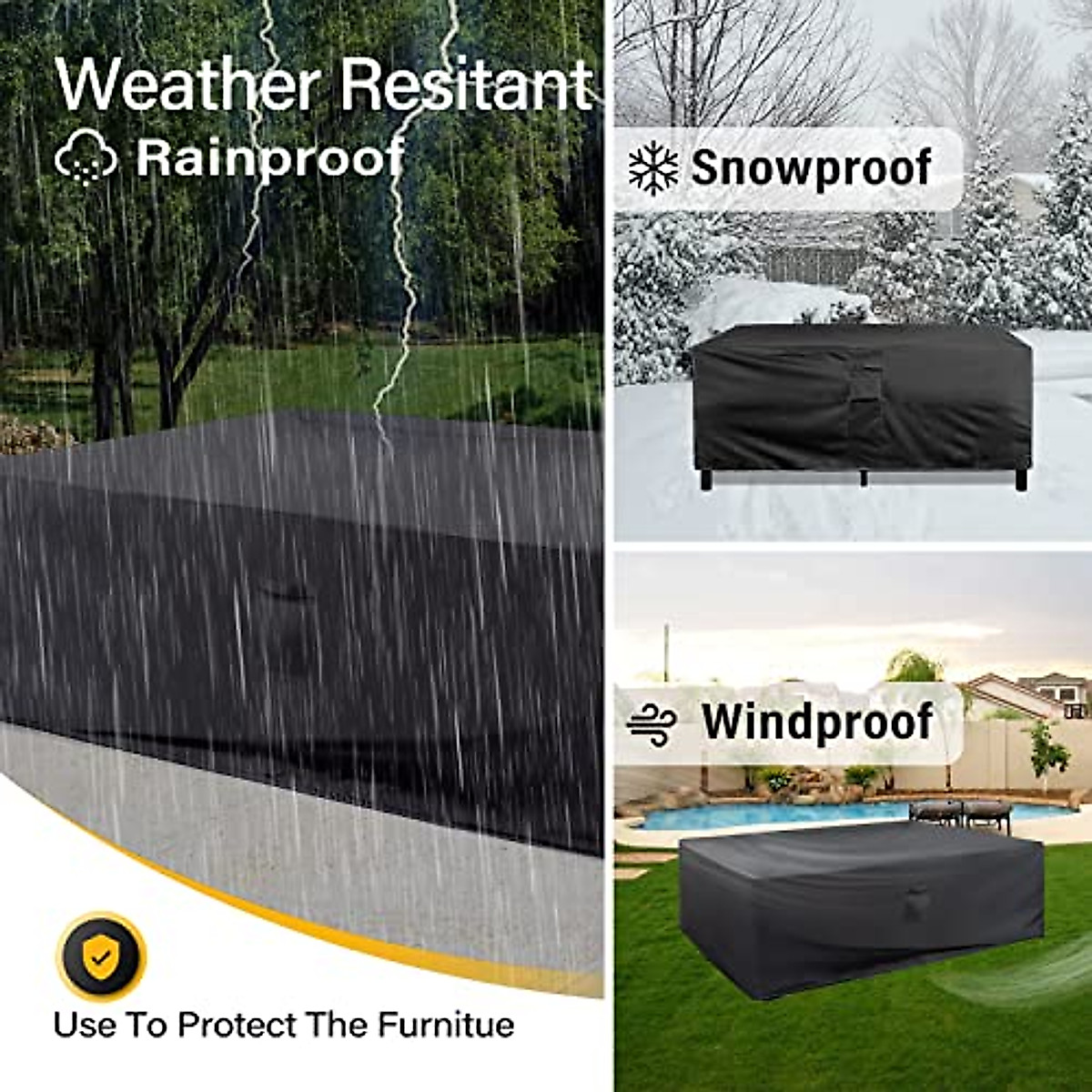 LAUSAINT HOME Patio Furniture Covers, Outdoor Furniture Set Cover Waterproof, Rectangular Outside Table and Chairs Cover, UV Resistant Anti-Fading with Storage Bag Included, 90 X 62 inch