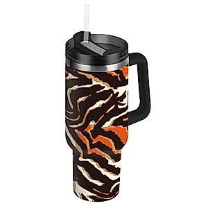 Yasala Car Tumbler with Handle Brown Orange Zebra Print Travel Mug Coffee Cup Insulated Beverage Container Mega Cup for Hot Cold Drinking Thermos Water Bottle Cupholder Friendly 40 oz