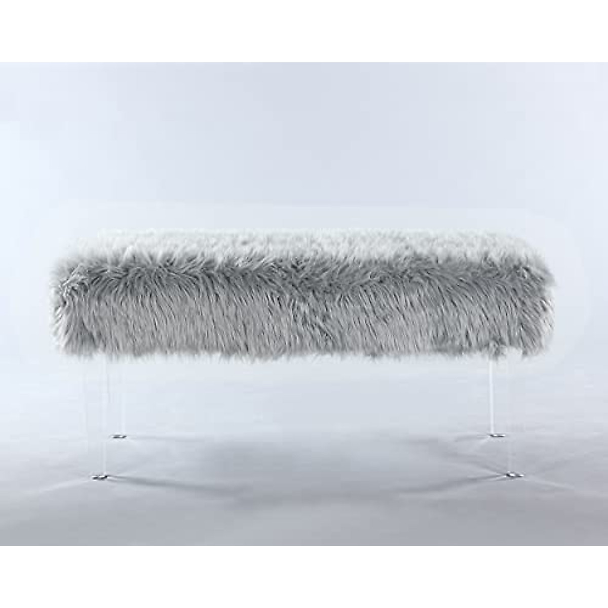 Iconic Home Trento Modern Contemporary Faux Fur Acrylic Leg Bench, Grey