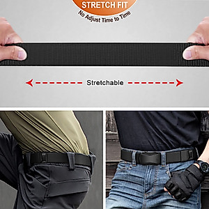 KEMISANT Mens Belt, Military Tactical Stretch Web Nylon Belt For Gift Men Hiking Hunting 1.5",Cut For Fit(Black,30"-34" Waist Adjustable)