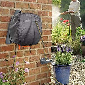 GEHENG Garden Wall Mounted Retractable Hose Reel Cover, 450D Oxford Polyester Coated Tarp, 100% Waterproof Sunscreen Hose Reel Cover, for:Giraffe tools,Ayleid,Gardena and More.grey,24"L x18"Wx24H".