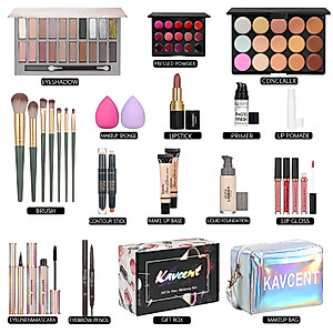 Makeup Gift Set for Teens and Women - Full Kit With Eyeshadow, Foundation, Mascara, Contour, Lipgloss, and Cosmetic Bag