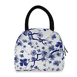 AUUXVA Lunch Bag Cherry Blossom Lunch Box Ice Cooler Insulated Portable Zipper Tote Handbag for Men Women Boys Girls