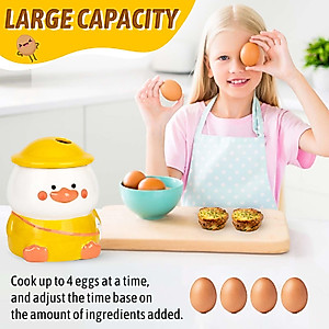 Garybank Cute Ceramic Microwave Egg Cooker, Egg Poacher for Microwave w/Cooking Recipes, Quick Egg Bites, Scrambled & Poached Egg Maker Holds Up to 4 Eggs, Fast Egg Hamburg Omelet Maker Just 60s