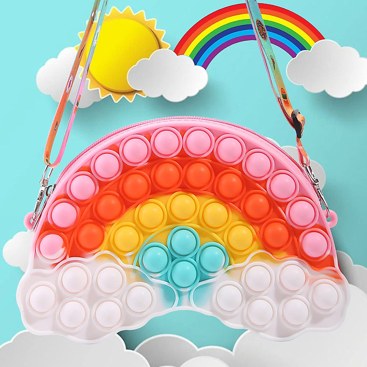 Tckoll Girls Toys Fidget Purse, Valentines Birthday Gifts Rainbow Clouds Girls Pop Purse Fidget Toy,School Supplies Teen Kids Purse Return Gifts for Girls 6-8