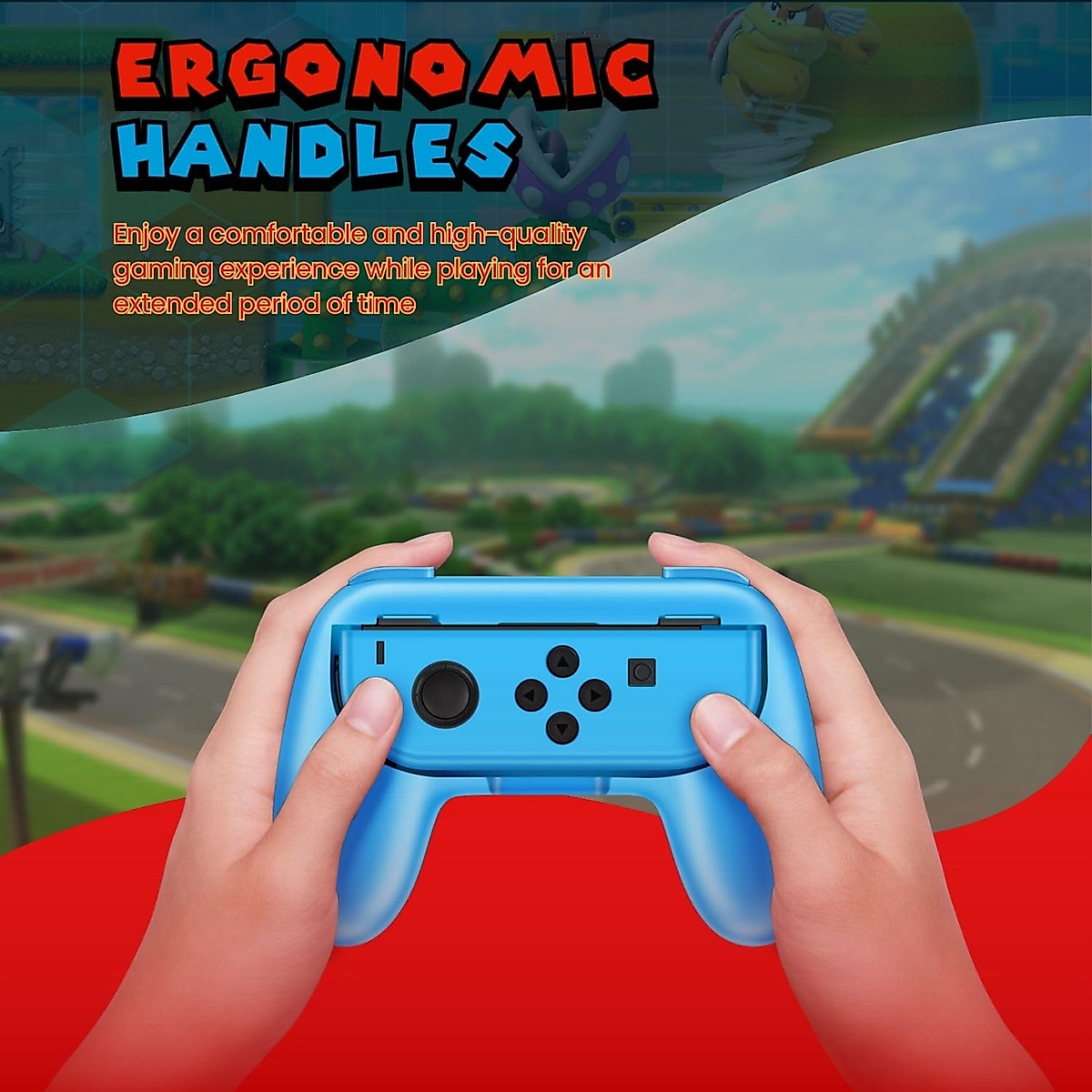 TNP Joy-Con Grip for Nintendo Switch/OLED (2 Pack Red + Blue) Comfortable Grip Wear Resistant Joy-Con Handle Game Controller Kit Accessory for Nintendo Switch, Switch OLED