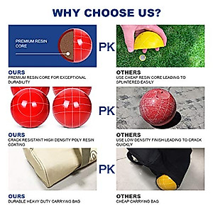 VSSAL 107mm Official Bocce Ball Set Regulation Size and Weight 920g/2.03LBS for Professional Tournament Competition, Backyard, Lawn, Beach Games with 8 Balls, Pallino, Carrying Bag, Measuring Rope