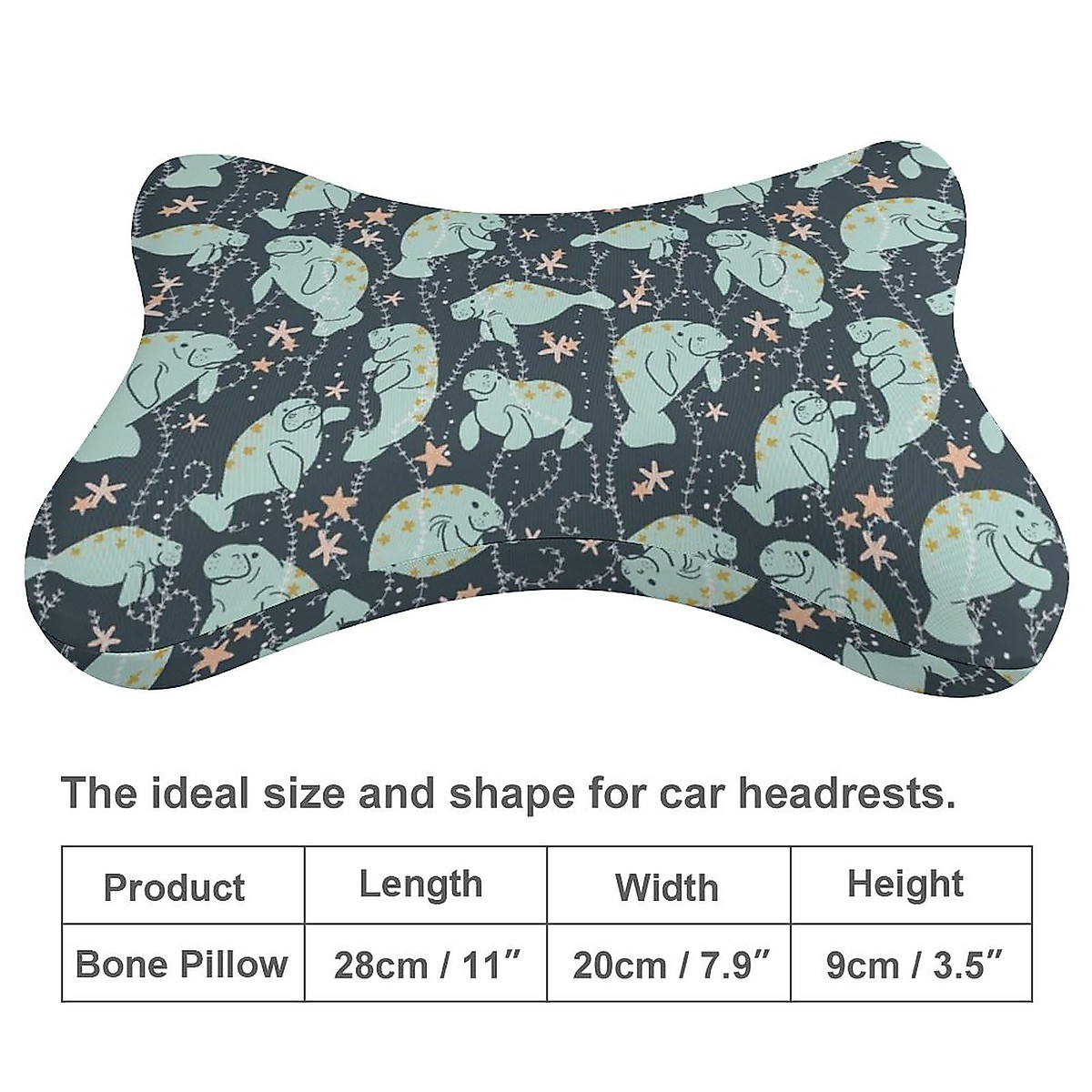 JZDACH Car Neck Pillow Memory Foam Head Rest Support Cushion Compatible with Manatee Animals for Travel Car Seat, Boys Gaming Office Chair,Travel Portable Pillow