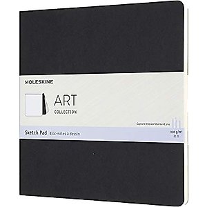 Moleskine Art Sketch Pad, Soft Cover, Square (7.5" x 7.5") Plain/Blank, Black, 48 Pages