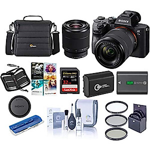 Sony Alpha a7 III 24MP UHD 4K Mirrorless Camera with 28-70mm Lens - Bundle 32GB SDHC U3 Card, Camera Case, 55mm Filter Kit, Spare Battery, Cleaning Kit, Memory wallet, Card Reader, PC Software Package