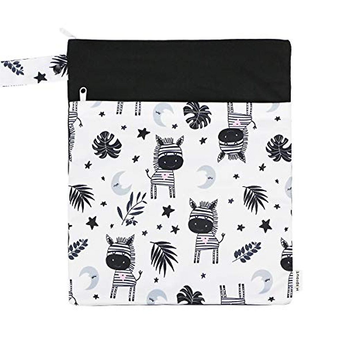 Hi Sprout Grab and Go Waterproof Washable Reusable Diaper Wet Dry Cloth Diaper Bags, zebra