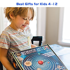 GPTOYS 3 in 1 Build and Paint Solar System for Kids, Arts and Crafts Science Kits for Kids Age 4-6-8-12, Glow in The Dark Movable 3D Planets in Orbits, Cool 12" STEM Toys with Galaxy Star Stickers