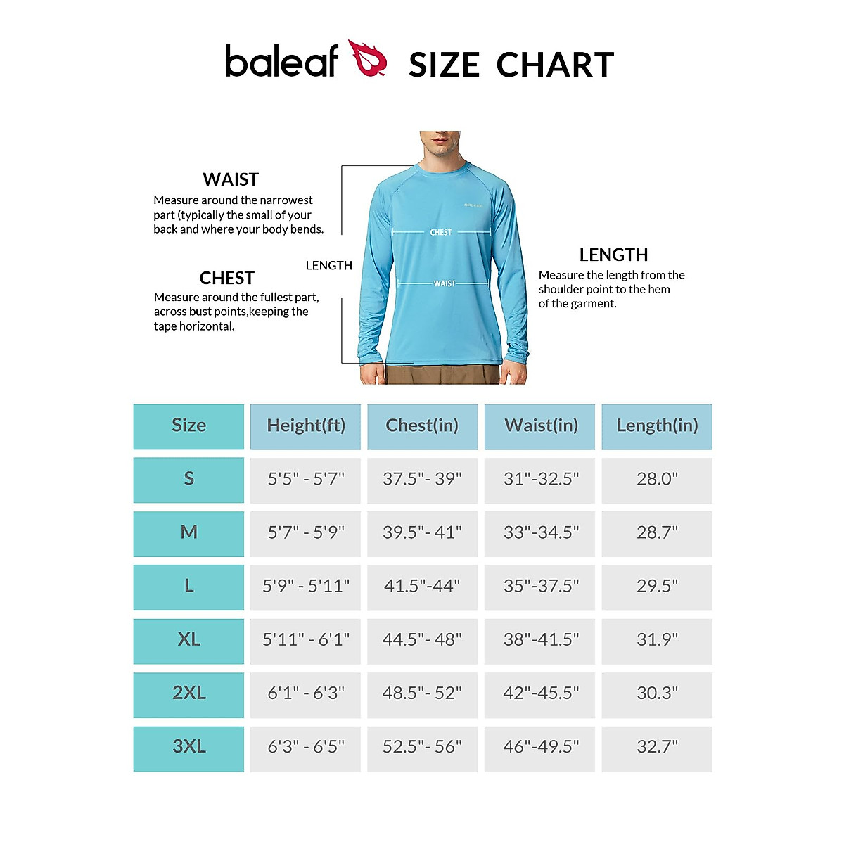 baleaf Men's Rash Guard Shirts Fishing Long Sleeve UV Sun Protection SPF T-Shirts UPF 50+ Lightweight Beach Blue Size XXL