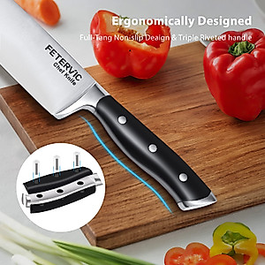 FETERVIC Chef Knife 8 Inch Chef's Knife with Knife Sharpener, German High Carbon Stainless Steel Kitchen Knife with Triple-Rriveted Ergonomic Handle & Gift Box