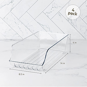 Soda Can Organizer - Clear Plastic Storage Dispenser Bin for Refrigerator. Great Drink Holder for Kitchen Cabinets, Countertops, Pantry, Freezer and Fridge. (4-Pack)