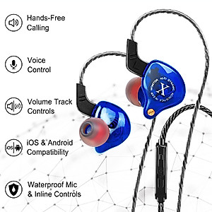 UrbanX iX2 Pro Dynamic Hybrid Dual Driver in Ear Musicians Earphones with Mic Tangle-Free Cable in-Ear Earbuds Headphones for Sony Xperia 1 III