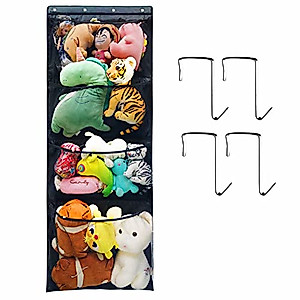 Askfairy Plush Organizer Hanging Bag, Over the Door Organizer Bag for Stuffies for Stuffies, Bathroom, Baby Room With 4 Large Pockets Black