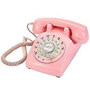 Yopay Pink Retro Old Fashioned Rotary Dial Telephone, Vintage Mechanical Ringer Phone Landline Desk Phone for Home, Office, Bar, Hotel