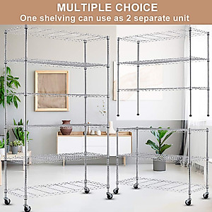 BestShop 6 Tier Wire Shelving Storage Metal Shelf Standing Shelf Units Height Adjustable Garage Shelving 48"x18"x82" with Wheels/Feet Levelers 2100lbs Capacity Commercial Shelving, Chrome