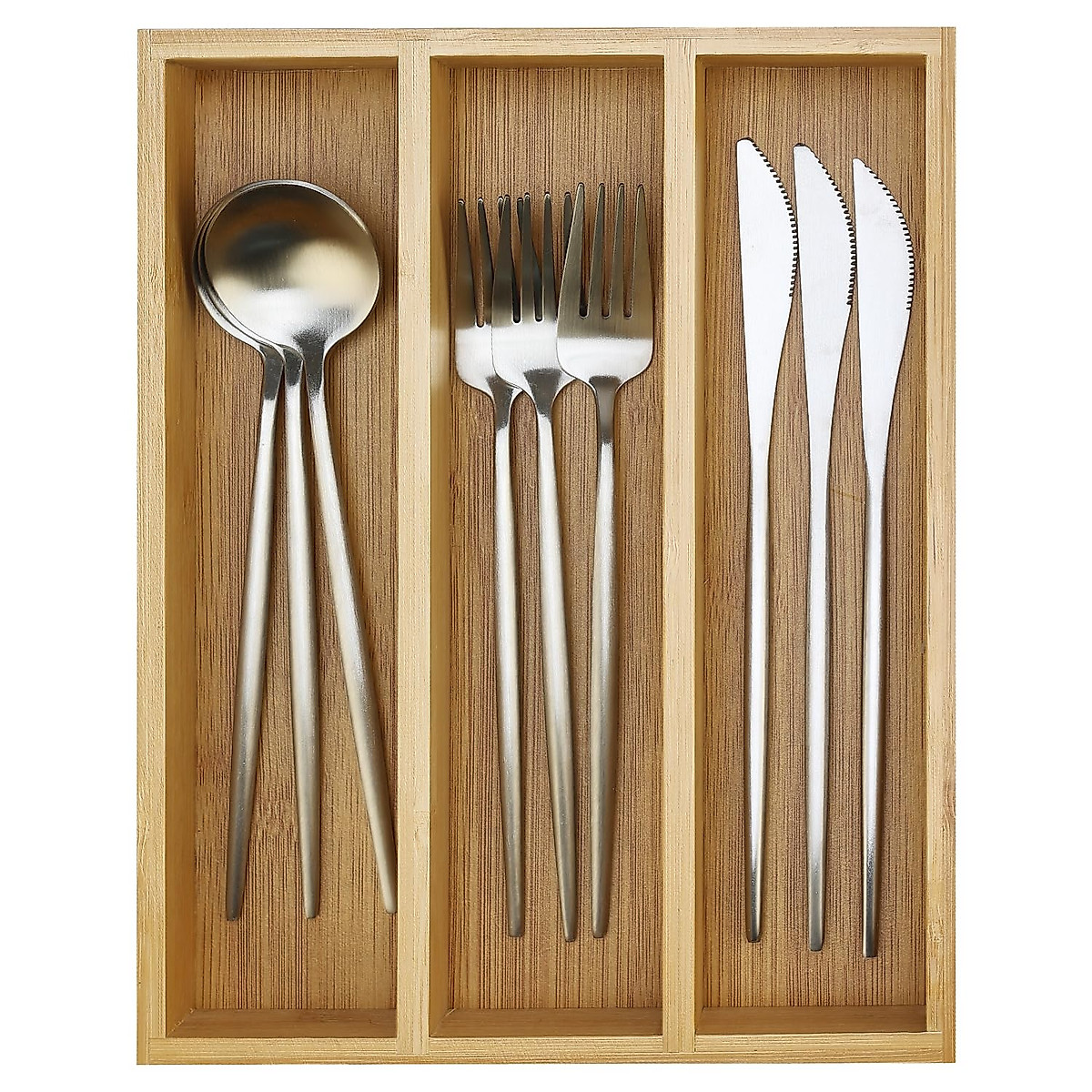 Small Silverware Drawer Organizer Kitchen Utensils Trays For Drawer Bamboo Cutlery Tray Skinny Flatware Organizer Narrow Spoon Fork Cutlery Holder Drawer Flatware Trays Slim Silverware Organizers