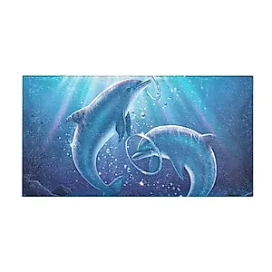 Fluffy Floor Carpet-Dolphin Blue Ocean Summer，39x20in Front Door Mat Indoor Machine Washable Carpet,Aesthetic Rug