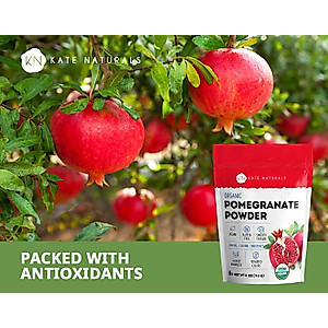 Kate Naturals Organic Pomegranate Juice Powder 4oz Natural Sweetener for Beverages and Meals. Contains Antioxidants. Resealable Bag.
