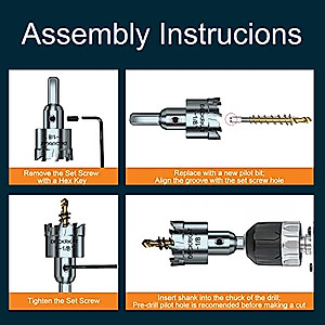 6-pc TCT Hole Saw Kit, Tungsten Carbide Tipped Hole Saws Heavy Duty for Stainless Steel Metal, Bit Size 3/4” 7/8” 1” 1-1/8” 1-3/8” 1-1/2”, with 6 Extra Pilot Drill Bits in Separate Storage Cases