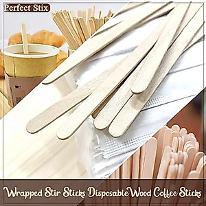 Perfect Stix 5.5 Inch 1000CT Paper Wrapped Coffee Stirrers, Individually Wrapped Coffee Stirrers, Wrapped Stir Sticks Disposable Wood Coffee Sticks