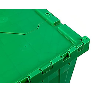12 Gallon Heavy-Duty Flip Tote Storage Container (PACK OF 4) - Green, Commercial Flip Top Tote, Industrial Plastic Storage Tote - 21 in. L x 15 in. W x 12 in. H, Padlock & Metal Hinged Flip Cover