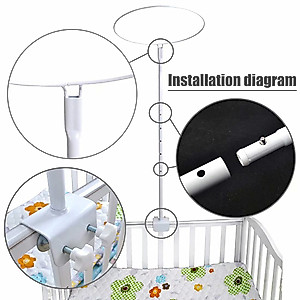 Baby Bed Canopy with Adjustable Clip-on Stand Baby Crib Cot Net Tent Hanging Dome Curtain Netting See Through Mesh Bed Cover Net Stand Rod