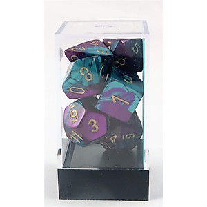 Polyhedral 7-Die Gemini Dice Set: Purple & Teal with Gold (d4, d6, d8, d10, d12, d20 & d00)