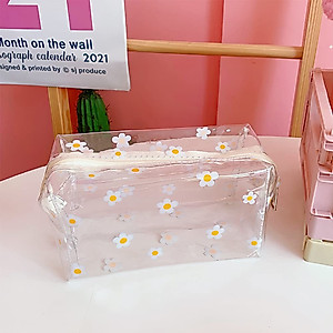 HOYOFO Cute Cosmetic Bag, Transparent Small Makeup Bag for Women, Clear Makeup Brushes Kit Bag, Waterproof Toiletry Organizer Pouch (White Flower)