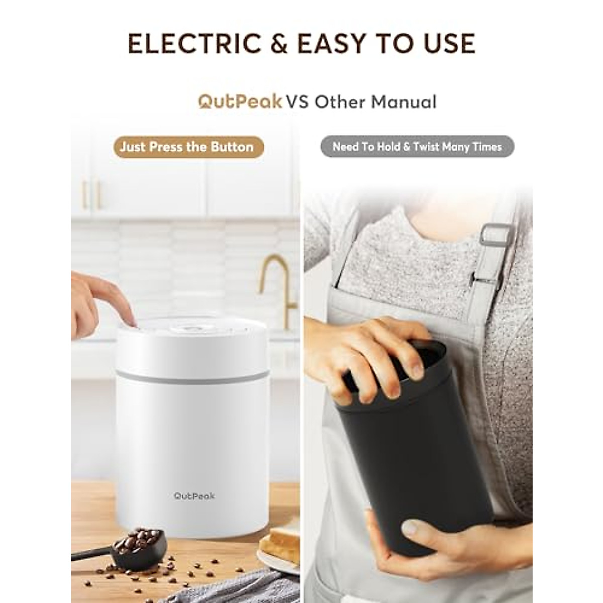 OUTPEAK Neo 2025 Kilo Auto Vacuum Coffee Canister, 1.5L Capacity for 17.6oz of Coffee Beans, One-Button Operation, Stainless Steel Coffee Storage Container for Barista, Gifting (Large, Pearl White)