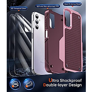 LeYi for Samsung Galaxy A14 5G Case: Samsung A14 5G Case with 2 Pack Screen Protectors, Dual Layer Protective PC Back & Soft Bumper Resilient Shock Absorb Case Cover for Samsung A 14 5G, Red Pink