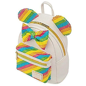 Loungefly Disney Minnie Mouse Sequin Rainbow Womens Double Strap Shoulder Bag Purse