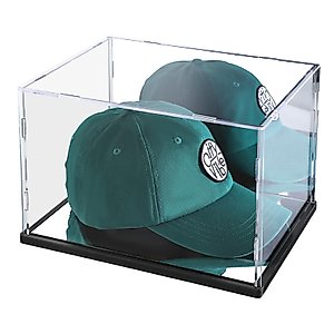 Clear Hat Display Case with Mirror Background,Acrylic Baseball Cap Holder Stand Transparent Hat Storage Box Dustproof Square UV Protection Cabinet with Mirror Base(10.2x8.2x7 inch)