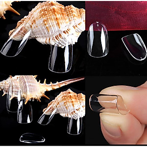 UNA GELLA Round Almond Fake Nails Clear Medium 216 pcs Oval Nail Tips Almond Oval Press on Nails for Full Cover Acrylic Almond Oval Nails French False Nails 12 Sizes False Soft Gel Tips