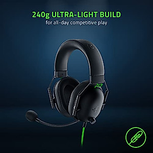 Razer BlackShark V2 X USB Wired Esports Gaming Headset: 7.1 Surround Sound - 50mm Drivers - 240g Lightweight Build - Noise Cancelling Mic - Hybrid Memory Foam Cushions - Long Lasting Comfort - Black