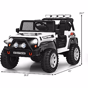 Costzon 2-Seater Ride on Truck, 12V Battery Powered Electric Vehicle w/Remote Control, 2 Speeds, Spring Suspension, LED Light, Horn, Music/ MP3, 2 Doors Open, Ride on Car for Kids (White)