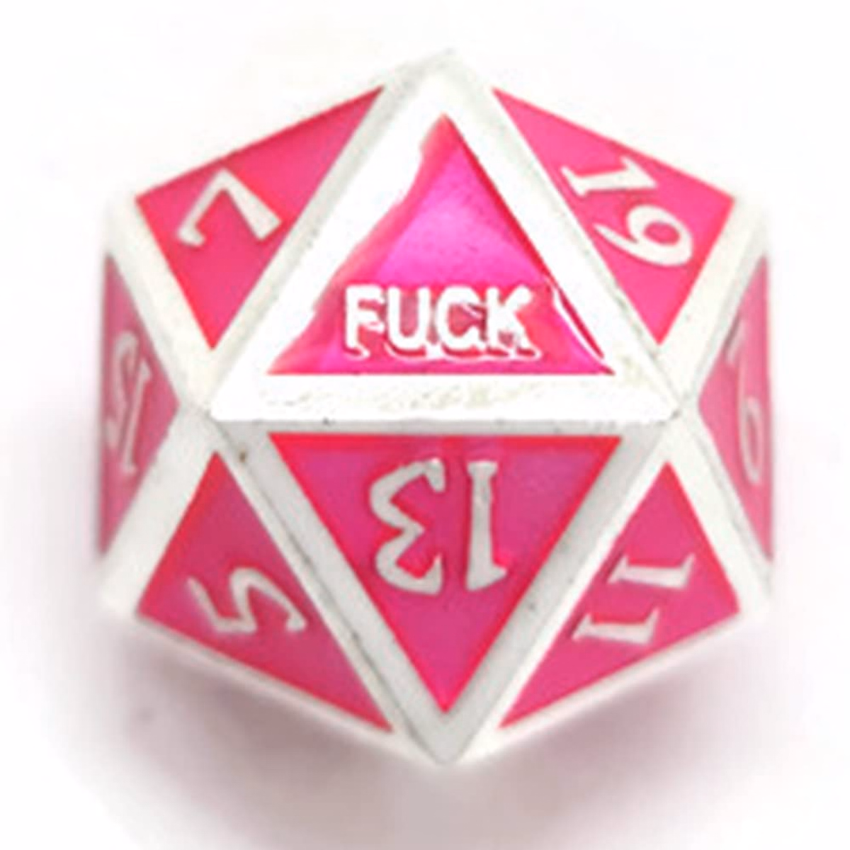 Pink and Silver Metal D20 F*** Dice Critical Fail F 20 Sided Die Set DND Black Gunmetal Color Number for Role Playing Game Dungeons and Dragons D&D Pathfinder Shadowrun Girl Gamer Female