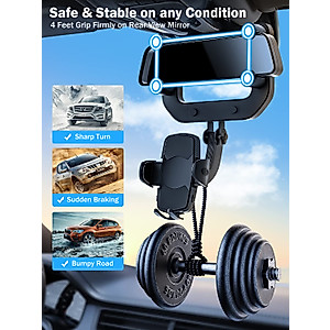 HNDJYT Rear View Mirror Phone Holder for car,Phone Mount for Car, Rotatable Car Phone Mount Rearview Mirror Phone Holder for Car Compatible with iPhone Samsung LG All 4-7 Inch Cell Phones