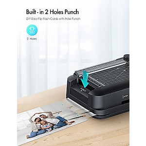 SINOPUREN Laminator Machine, 9-Inch Thermal Laminator, Personal 3-in-1 Desktop Laminating Machine Built-in Paper Trimmer Punch and Corner Rounder with 10 Pouches Sheets for Home Office School - Black