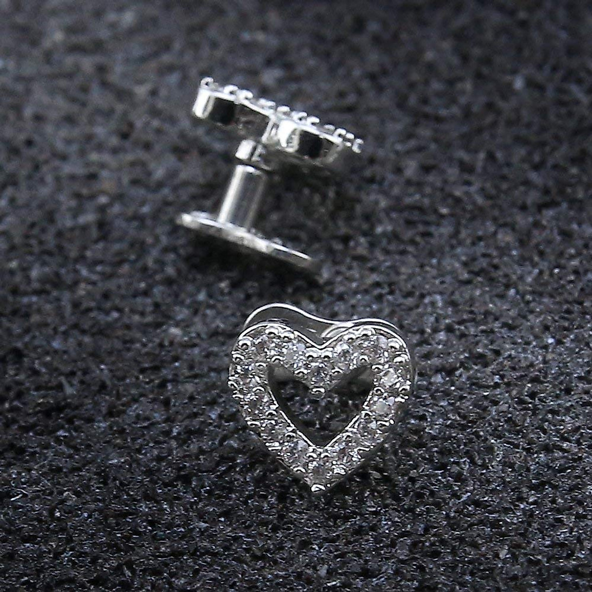 ZS 14g Cubic Zirconia Dermal Anchor Tops and Base Surgical Steel Microdermals Body Piercings (Hollow heart)