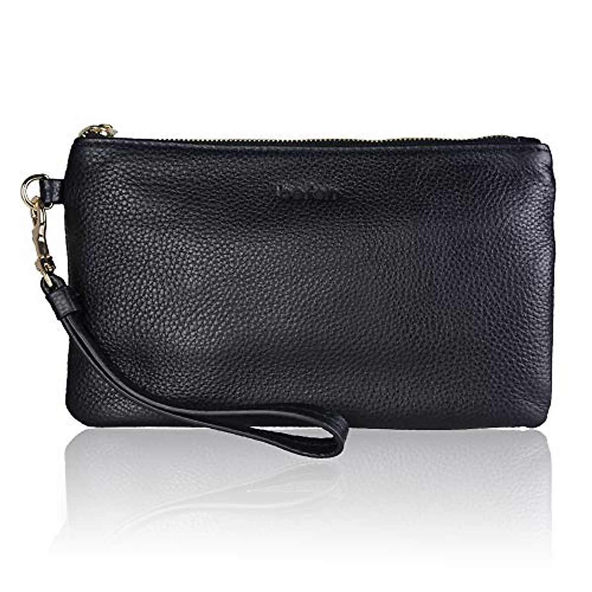 befen Black Genuine Leather Wristlet Clutch Cell Phone Wallet Purse Smartphone Wristlet Wallet Purses and Handbags for Women